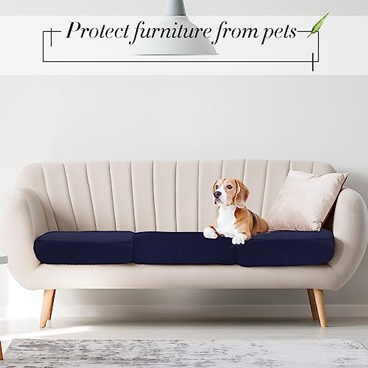 Newwiee 8PCS Patio Stretch Sofa Cushion Cover Outdoor Cushion Cover Replacement Couch Slipcover Sofa Seat Cover Soft Flexibility Chair Cushion Cover Furniture Protector (Navy,Waterproof Pure)