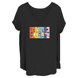Pokemon Women's Plus Poke Rainbow Short Sleeve Tee Shirt, Black, 2X