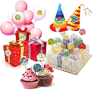 1000 PCS Adorable Balloon Shaped Happy Birthday Stickers in 16 Designs with Perforated Line Expanded Version (Each Measures 1.5" in Diameter)