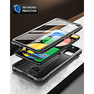 Poetic Revolution Series Case for Google Pixel 5A 5G, Full-Body Rugged Dual-Layer Shockproof Protective Cover with Kickstand and Built-in Screen Protector, Black
