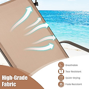 Giantex Patio Chaise Lounge Chair - Outdoor Beach Chair with Adjustable Canopy, Cupholder, 5-Level Backrest, Metal Frame Sunbathing Lounger for Outside, Poolside, Yard, Lawn Tanning Chair (1, Brown)