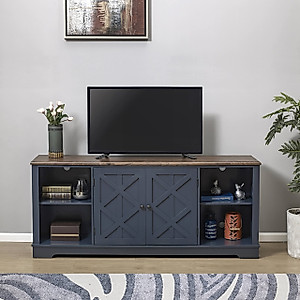 Overstock 70-inch Rustic TV Stand - Natural Wood Finish Blue - Urban, Modern & Contemporary Entertainment Center for Living Room - 80" TVs
