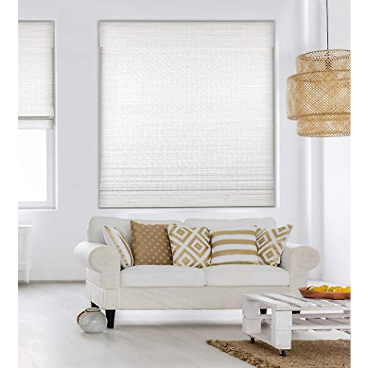 Calyx Interiors Cordless Seaside White Bamboo Roman Shades Blinds - Size: 24" W x 74" H (Model: 04CBF240740)