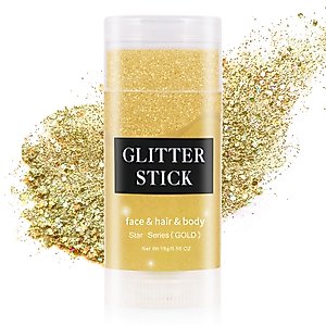MEICOLY Gold Body Glitter Stick,Music Festival Outfits for Women,Face Glitter Gel Festival Accessories,Chunky Glitter Face Paint,Mermaid Sequin Hair Glitter Makeup,Sparkle Body Glitter for Women Kids