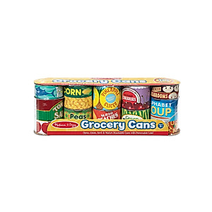Melissa & Doug Let's Play House! Grocery Cans Play Food Kitchen Accessory ,3+ years- 10 Stackable Cans With Removable Lids