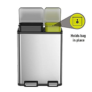 EKO EcoCasa Stainless Steel Dual Compartment Recycling Step Trash Can 30L+20L, (EK9128MT-30L+20L)