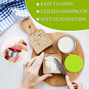 FUNFERY Salad Dressing Container To Go,6x1.6oz Stainless Steel Small Condiment Containers with Lids,Condiment Cups LeakProof Dipping Sauce Cups,Reusable Salad Dressing Container for Lunch Bento Box