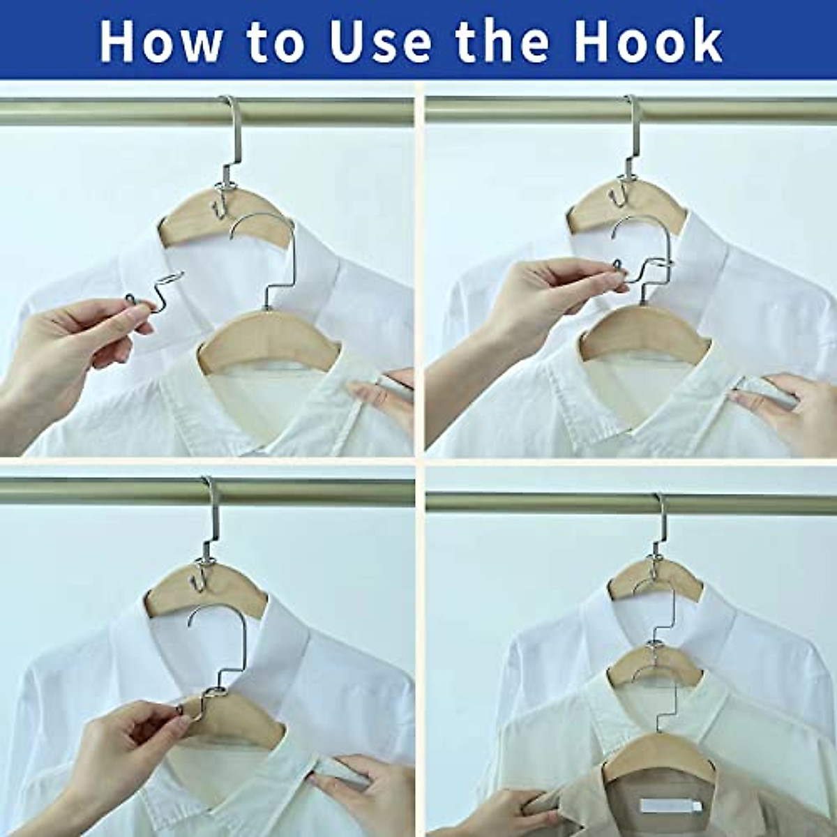 HALIFIN Hanger Connector Hooks, 40 Pcs Hanger Hooks, Stainless Steel Material is Strong and Durable Metal Hanger for Clothes Space Saving Hanger(Silver)