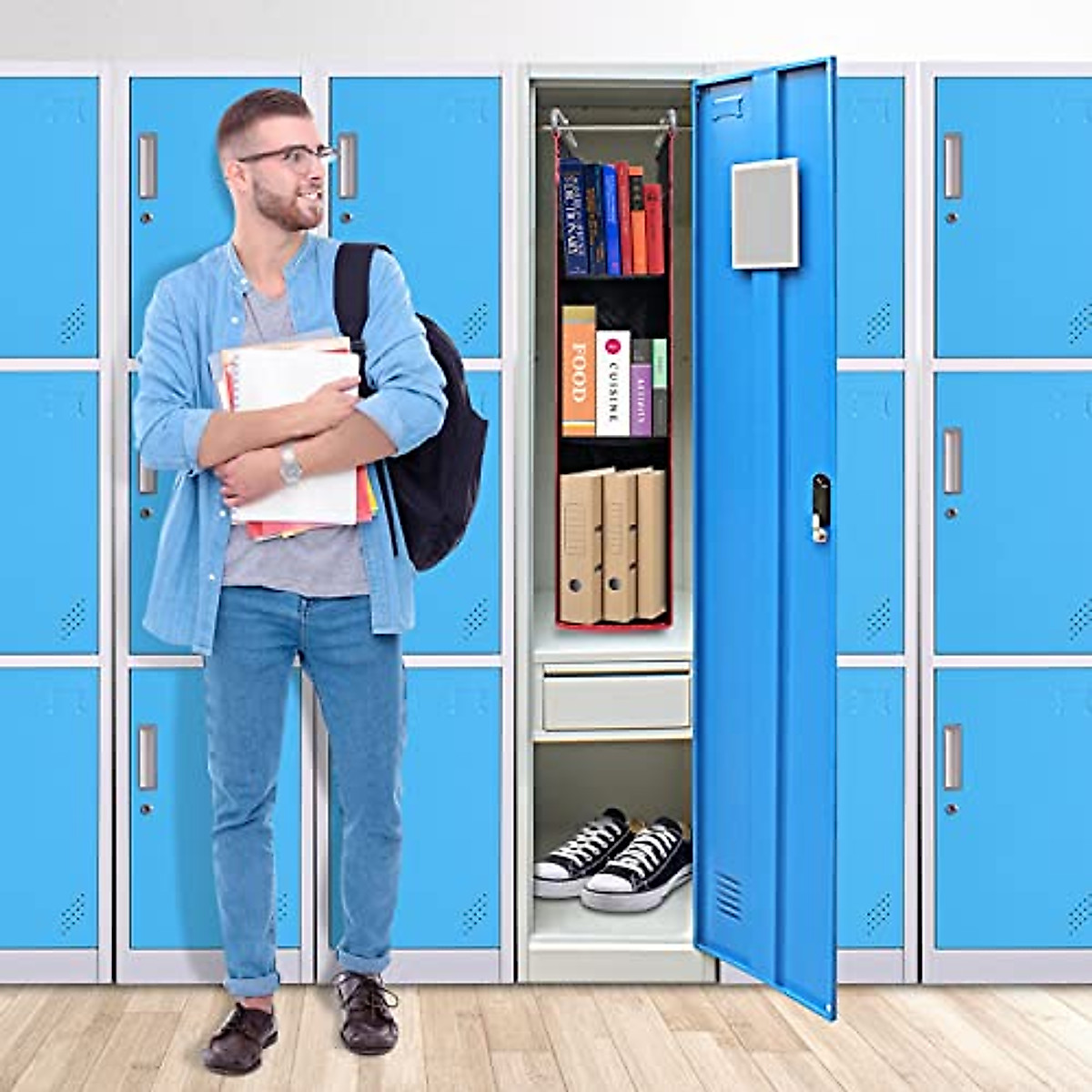 Sutinban 3 Shelf Hanging Locker Organizer for School, Gym, Work,Sturdy & Durable, Adjustable School Locker Shelf 38" *5.5" * 9", Black with Red Trim