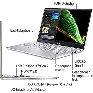 acer Swift X Laptop, 14" FHD, AMD Ryzen 5 5600U Processor(Beats Intel i7-1255U), NVIDIA RTX 3050, 8GB RAM, 512GB SSD, Fingerprint Reader, Wi-Fi 6, Backlit KB, College and Business Laptop, Win 11 Home