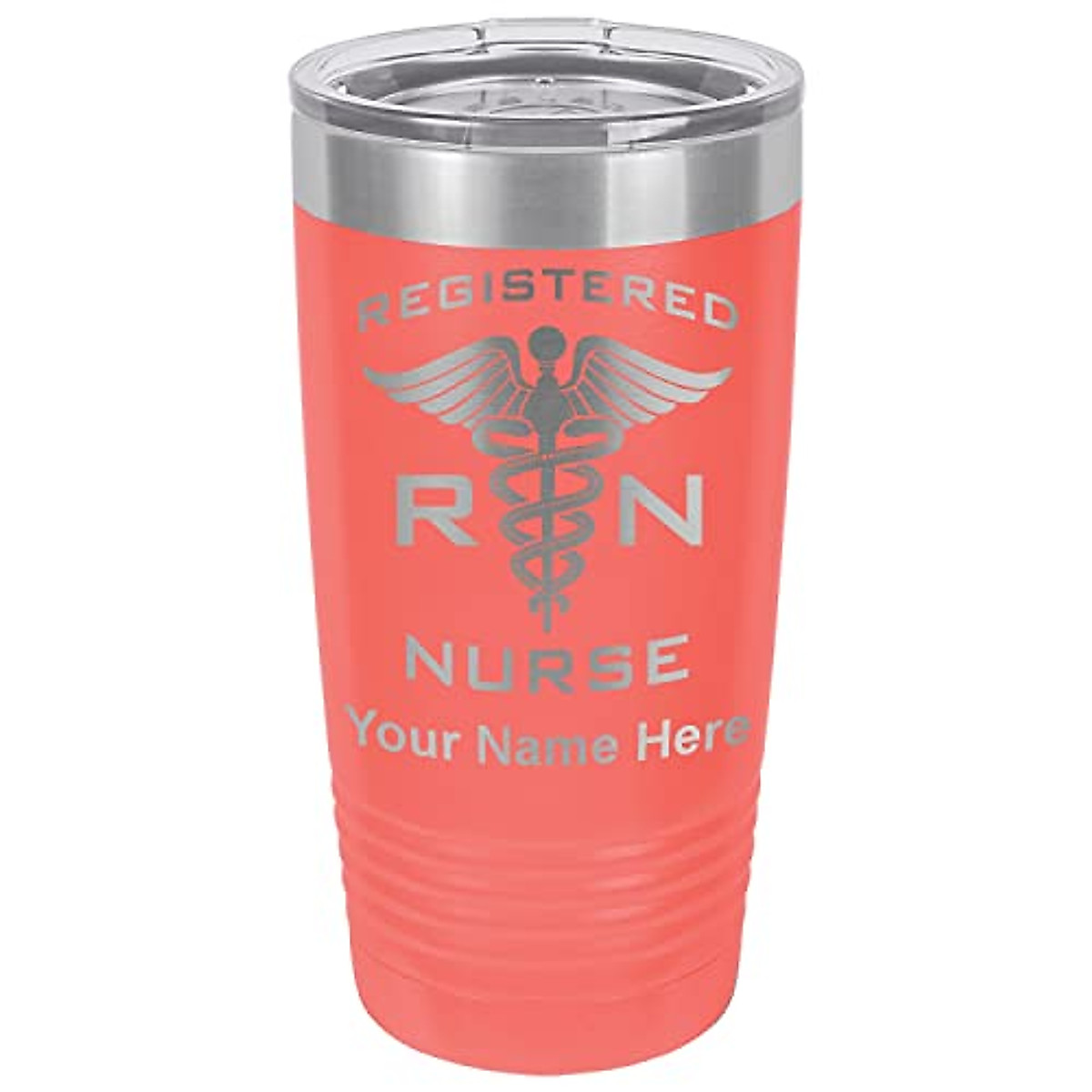 LaserGram 20oz Vacuum Insulated Tumbler Mug, RN Registered Nurse, Personalized Engraving Included (Coral)