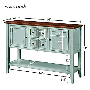 DERCASS Retro Style Buffet Sideboard Wood Console Table with Bottom Shelf,Easy Assemble,for Living Room,Kitchen,Entryway (Retro Blue)