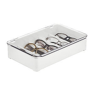 mDesign Plastic Stackable Eyeglass Case Storage Organizer with Hinged Lid for Unisex Sunglasses, Reading Glasses, Fashion Eye Wear, Protective Glasses, 5 Sections, Ligne Collection - 2 Pack - White