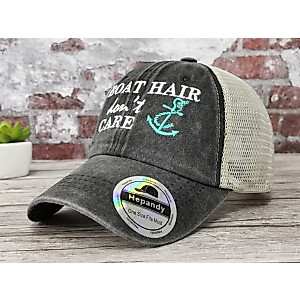 Hepandy Embroidered Boat Hair Don't Care Baseball Cap for Women, Embroidery Trucker Hat, Adjustable Snapback Mesh Dad Hats