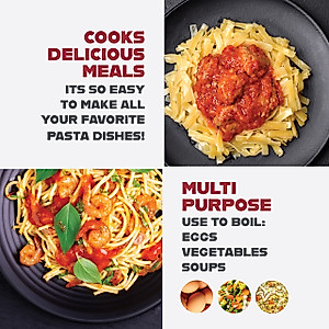 Gotham Steel 5 Quart Stock Pot Multipurpose Pasta Pot with Strainer Lid & Twist and Lock Handles, Nonstick Ceramic Surface Makes for Effortless Cleanup with Tempered Glass Lid, Dishwasher Safe - RED