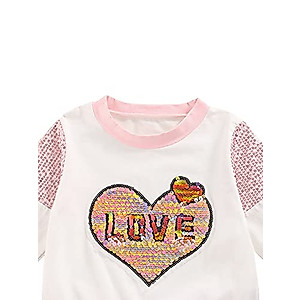 Inevnen Toddler Baby Girl Clothes Love Heart Leopard Sequin Pullover Top and Pants Set 2pcs Fall Winter Outfits (Pink, 5-6 Years)