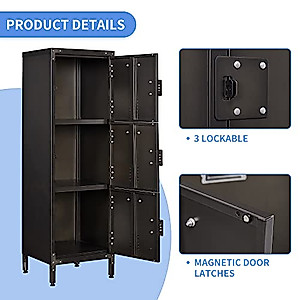Yizosh Metal Locker with 3 Lockable Doors, Industrial Steel Storage Lockers for Employees - 47.3" Locker Storage Cabinets for School, Gym, Home, Office, Garage