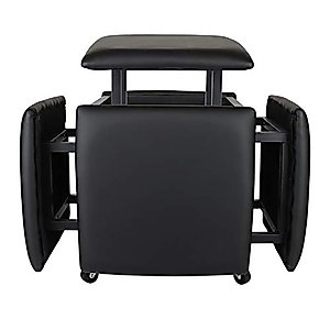 LUGSHIREE 5 in 1 Nesting Ottoman Cube Chair, Stackable Stools, Leather Square Ottoman Bench, Foot Stool with Wheels for Living Room,Dining Room 15.75x15.75x16.54 inches