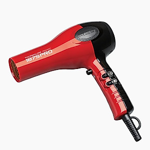 KISS 1875 Watt Pro Tourmaline Ceramic Hair Dryer, 3 Heat Settings, 2 Speed Slide Switch, Cool Shot Button, 2 Detangler Combs, 1 Concentrator, 1 Diffuser, Removable Filter Cap & 4 Sectioning Clips Red
