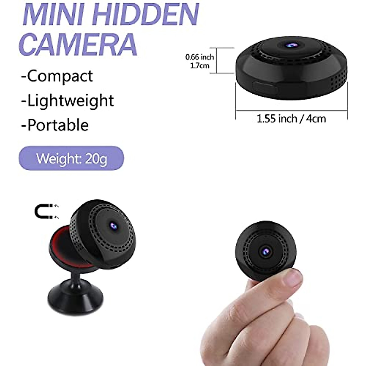 Mini Spy Camera WiFi Wireless Hidden Cameras for Home Security Surveillance with Video 1080P Small Portable Nanny Cam with Phone App, Motion Detection, Night Vision for Indoor Outdoor Small Camera