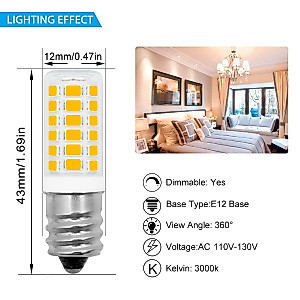 E12 LED Light Bulb Dryer Drum Lamp 120V Dimmable 2.5W Edison Candelabra Base Mini Lamp Warm White 3000k Equivalent 10W 15W 20W 25W Halogen Lamp 2835 SMD Salt Ceiling Fan Bulb Chandelier Pack of 5