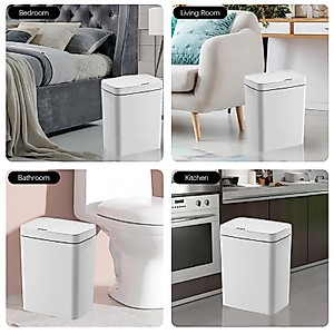 Yuehuam Automatic Bathroom Trash Can with Lid 4 Gallon Touchless Motion Sensor Plastic Trash Bin,IPX5 Waterproof Slim Smart Trash Can for Bedroom Home Office