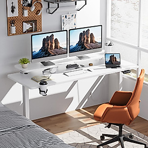 JUMMICO Electric Standing Desk, Adjustable Height Desk 63 x 24 Inch with Monitor Stand, Home Office Computer Desk (White)