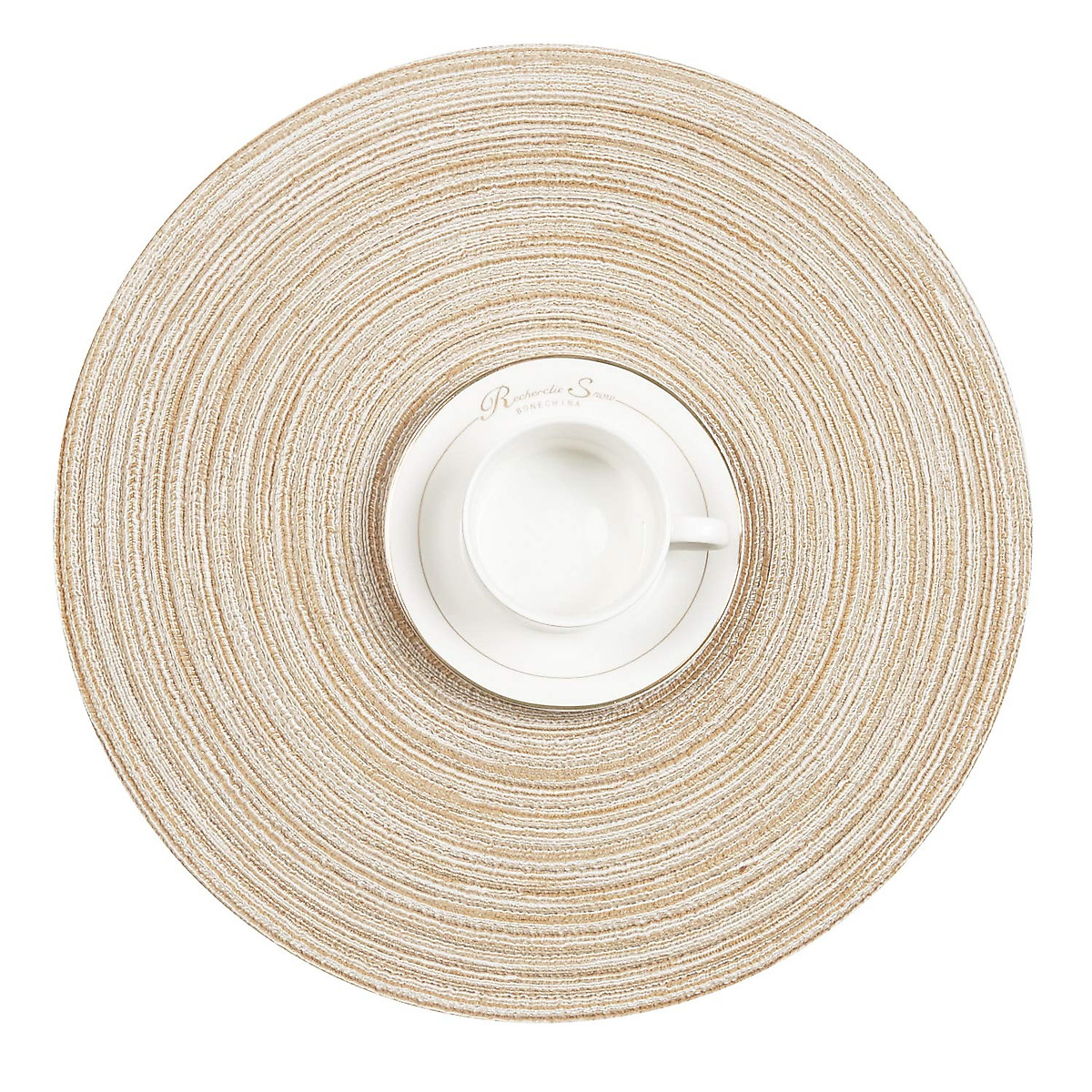 SHACOS Round Braided Placemats Set of 4 Round Table Mats for Dining Tables 15 inch Washable (Beige, 4)