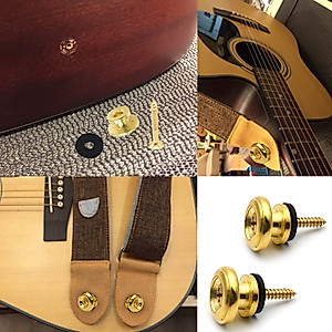 Cheerock 2pcs Gold Metal Guitar Strap Locks, Mushroom Style Guitar Strap Lock Buttons, Electric Guitar Strap Locks, Mushrooms Head Guitar Strap Button for Guitar Bass Ukulele