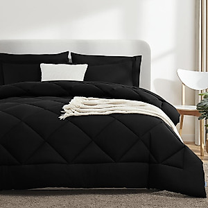 CozyLux Queen Comforter Set with Sheets 7 Pieces Bed in a Bag Black All Season Bedding Sets with Comforter, Pillow Shams, Flat Sheet, Fitted Sheet and Pillowcases