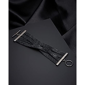 Badgley Mischka Women's Bracelet - Layered Multi Strand Crystal Crossover Toggle Open Cuff Bangle Bracelet, Hematite