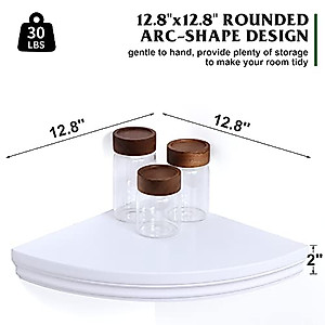 Floating Corner Shelves, 2 Tier Fan-Shaped Corner Wall Shelves, Corner Shelves Wall Mounted, Corner Floating Shelves for Bedroom Kitchen Living Room Bathroom Office, 12-4/5"W x 12-4/5"D x 2" H, White