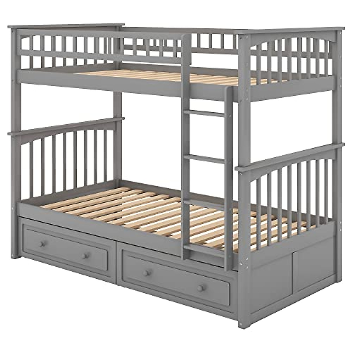 Harper & Bright Designs Bunk Beds Twin Over Twin with Storage, Twin Bunk Beds with 2 Drawers, Wooden Storage Bunk Bed with Safety Rail and Ladder,Can be Convertible to 2 Beds,Grey