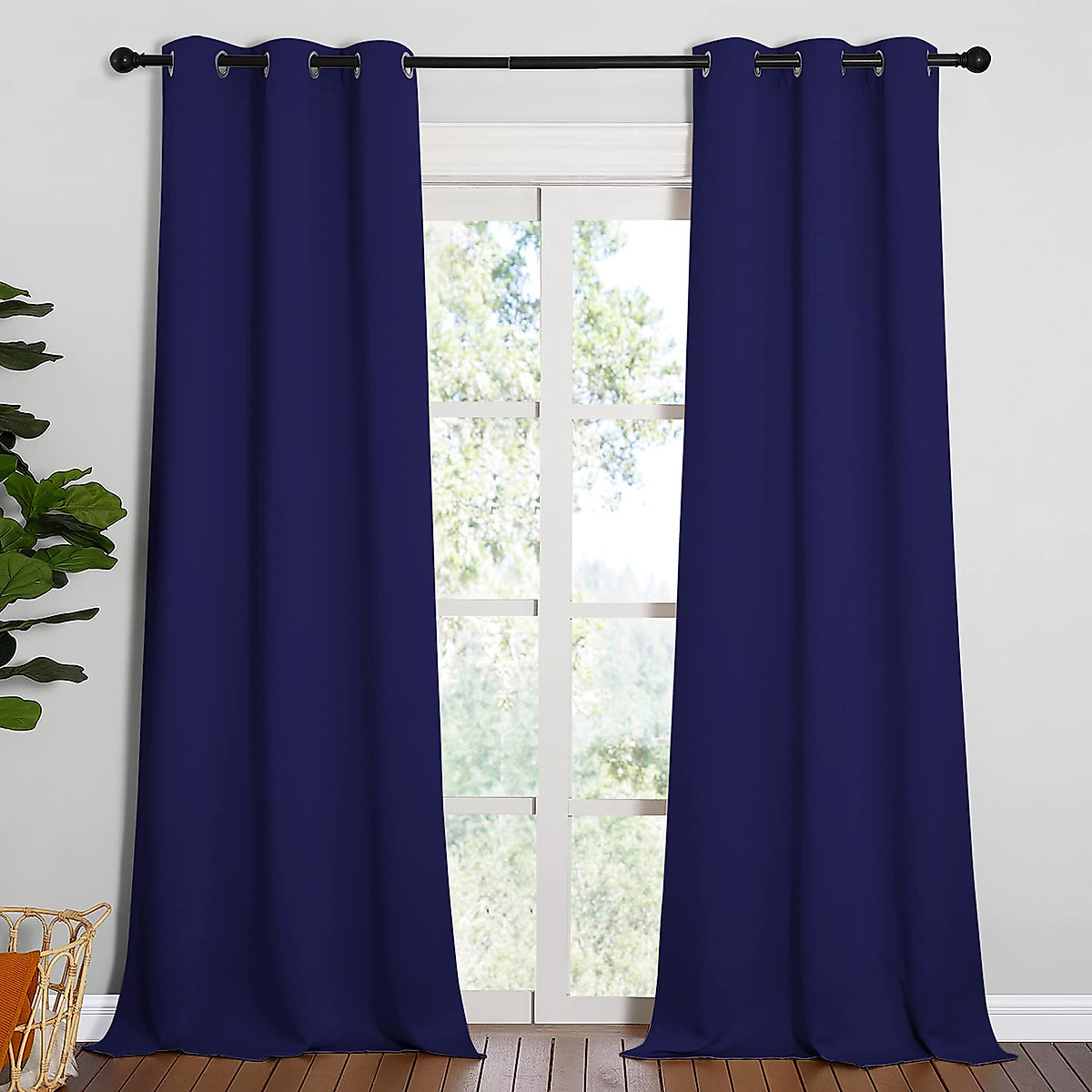 NICETOWN Window Drapes Long Curtains - Living Room Panels Grommet Top Window Treatment for Hall & Guest Room (Navy Blue, 42 inches Wide x 90 inches Long, 2 Pieces)