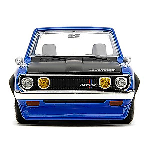 1972 Datsun 620 Pickup Truck #72 Blue Metallic with Black Stripes and Hood Toyo Tires with Extra Wheels Just Trucks Series 1/24 Diecast Model Car by Jada 34193