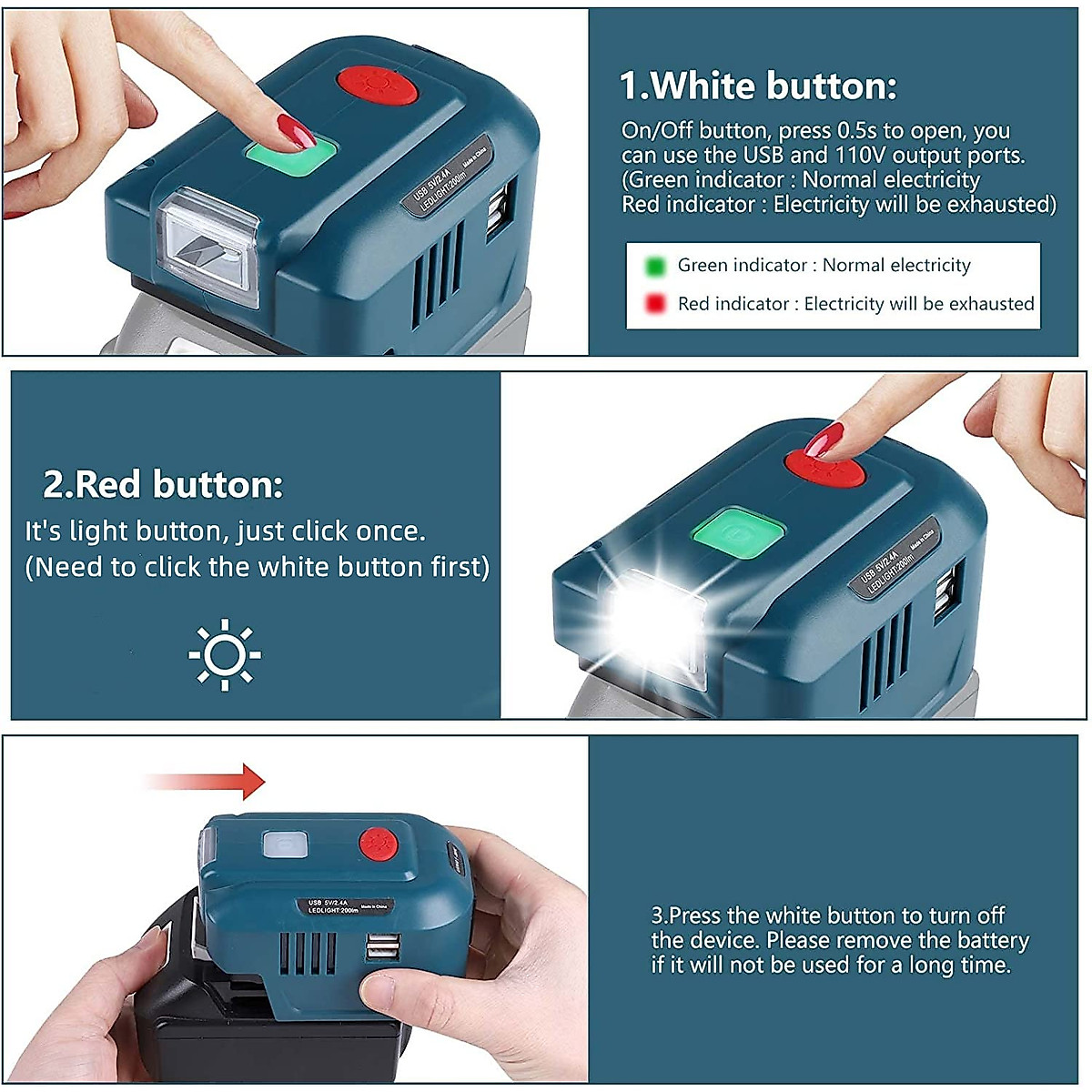 150W Power Supply Inverter for Makita 18V, TEPULAS DC 18V to AC 120V Power Source USB Phone Charger Adapter for Makita with LED Light & AC Outlet(No Battery)