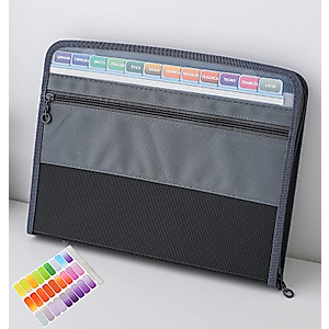 NAFY Expanding File Folder, 13 Pockets Document Organizer with Zipper, A4 Letter Size Portable Accordion Expanding File Folders with 27pcs Multicolor Labels for Home Office School Supplies (Black)
