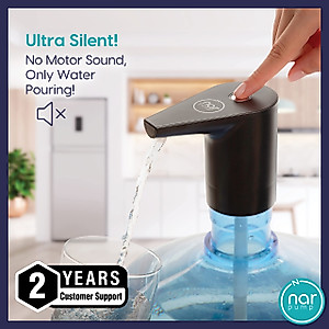 Narpump Whisper Ultra Silent, Very Fast Electric Drinking Water Bottle Dispenser Pump for 1-5 Gallon Water Jug, Portable Adapter with Child Lock for 5 Gallon Jug, USB Rechargeable, Black