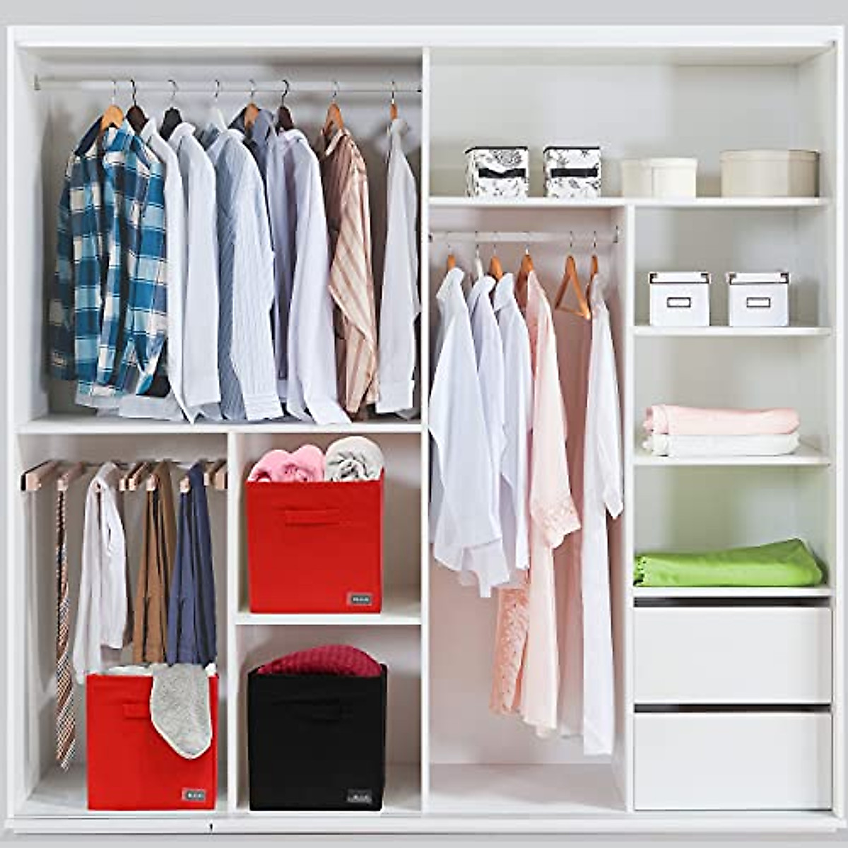 Kleafs 11 inch Storage Cubes, Collapsible Storage Bins, Clothes, Toys and Closet Organizer for Bedroom, Nursery, Playroom, Living Room - 6 pack (Red & Black).