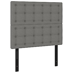 vidaXL Bed Frame, Upholstered Platform Bed with Headboard, Single Bed Base with Plywood Slats Support for Bedroom, Dark Gray 39.4"x74.8" Twin Fabric