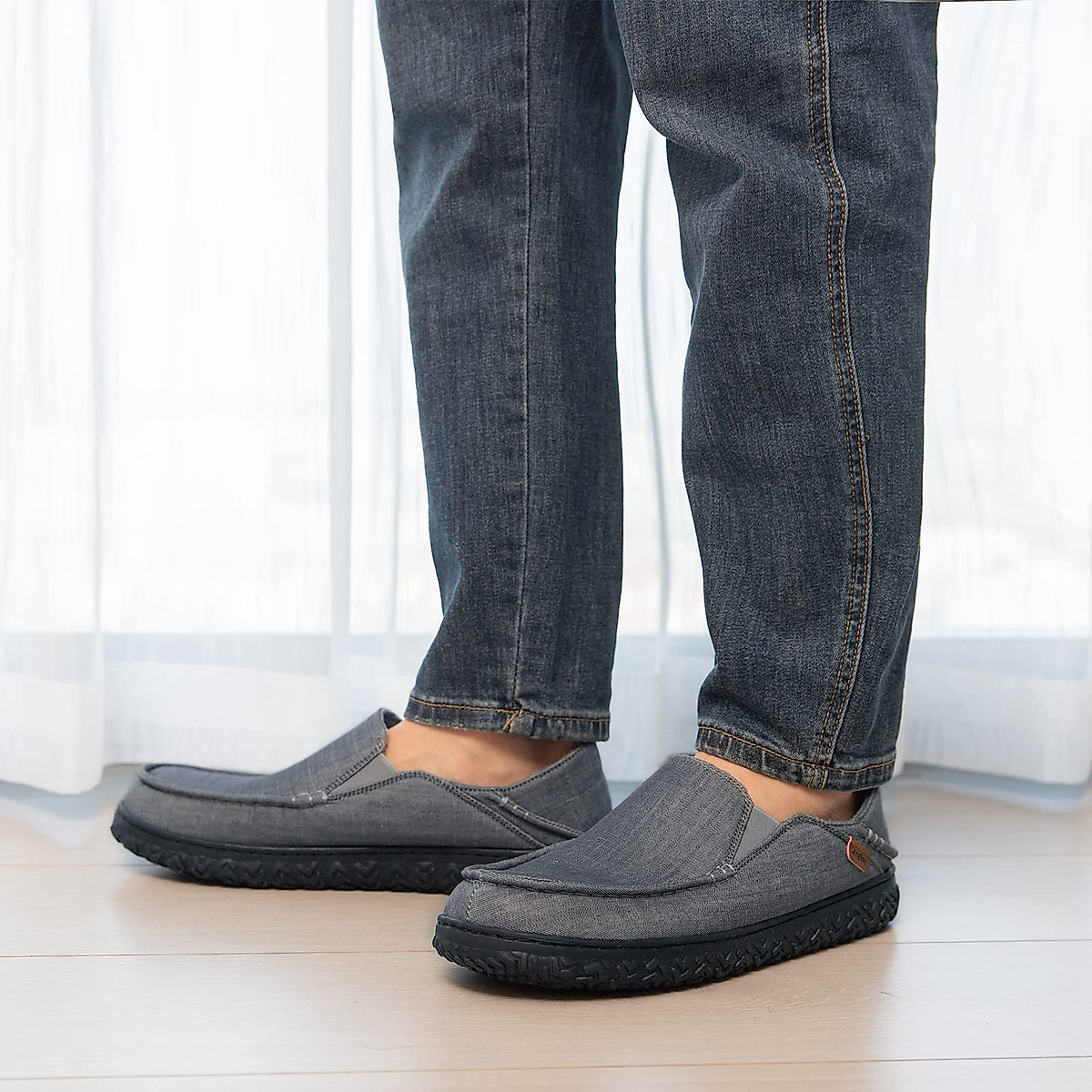 LongBay Men's Moccasin Slippers Cozy Breathable Memory Foam House Shoes for Indoor Outdoor Gray, 11