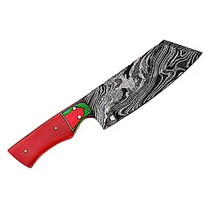 Damascus Steel Hunting Knife - Fixed Blade Knives with Sheath - Firm Grip Handle Made of Rose Wood (Mac)