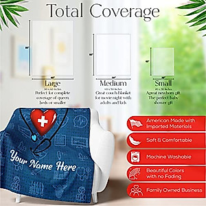 Personalized Throw Blanket with Name Stethoscope Monogram | Plush Warm Fleece for Bedding or Decorative Room Decor | Gift for NPS Nurses and Doctors | Hospital Gifts (Fleece, 50x60)