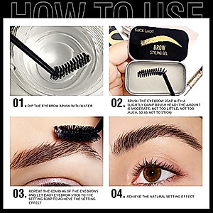 Clear Eyebrow Setting Gel Set&Eyebrow Soap Kit by Sace Lady, Natural Lasting Eye Brow Styling Gel Makeup Kit for Fuller Neat Brow Makeup, Cruelty-Free