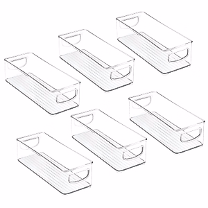 mDesign Small Plastic Office Storage Container Bins with Handles for Organization in Filing Cabinet, Closet Shelf, or Desk Drawers, Organizer for Notes, Pens, Pencils, Ligne Collection, 6 Pack - Clear