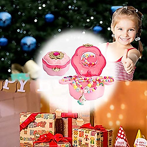Zubumdy Kids Musical Jewelry Box With Light Unicorn Jewelry Set, Toddlers Jewelry Gift Set Girls Pretend Play Princess Dress Up Necklace Bracelet Ring Dreamy Pink
