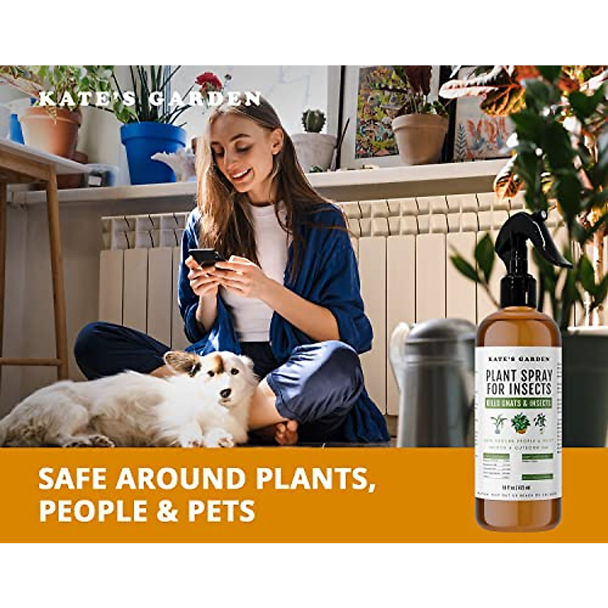Plant Spray Bottle for Insects (16oz) by Kate's Garden. Garden Plant Care Peppermint Oil Spray for Bugs. Fungus Gnat Killer for Indoor Plants & Outdoors. Insecticide for Fruit Flies, Spider Mites.