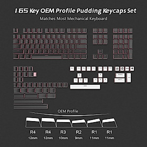Womier Pudding Keycaps - PBT Shine Through Custom Keycaps Set for 61/68/84/87/82/100 Cherry Gateron MX Switches Mechanical Keyboard, Black Phantom