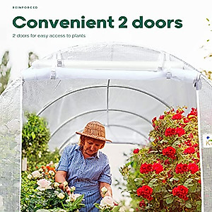 KING BIRD Upgraded 10x6.6x6.6FT Large Walk-in Greenhouse Heavy Duty Galvanized Steel Frame 2 Zippered Screen Doors 6 Screen Windows Tunnel Garden Plant Hot Green House 18 Stakes 4 Ropes 2 Gloves White