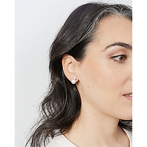 Women Pearl Stud Earrings, Fresh Water Cultured Pearls Button Shape 8-9 mm with a Cubic Zirconia Stone by Secret & You | Sterling Silver 925 Mounts with big nuts.